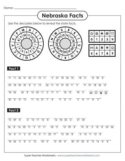 Cryptogram Puzzle Printable States Individual Nebraska Facts Pdf Worksheet