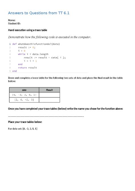 Tutorial Task Hand Execution Arrays Answers To Questions From Tt