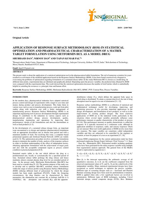 Pdf Application Of Response Surface Methodology Rsm In Statistical Optimization And