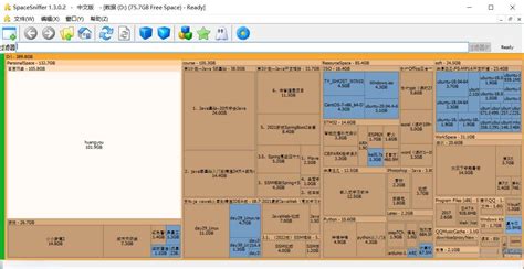Spacesniffer：免费的磁盘空间分析工具，通过直观的treemap可视化布局，让你快速查看各个文件和文件夹的占用情况