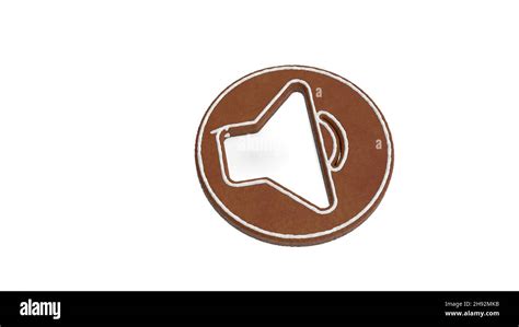 3d Rendering Of Gingerbread Cookie In Shape Of Symbol Of Speaker In Circle Low Isolated On White