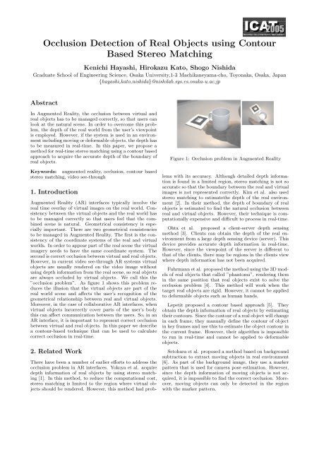 occlusion detection of real objects using contour based stereo