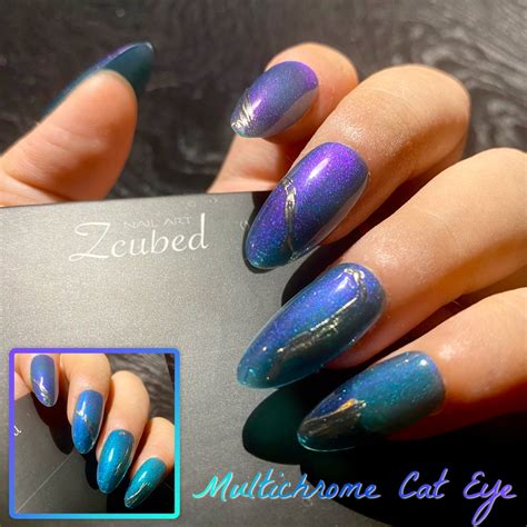 Multichrome Cat Eye Silver Stroke Rainbow Metallic Aurora Presson Nail
