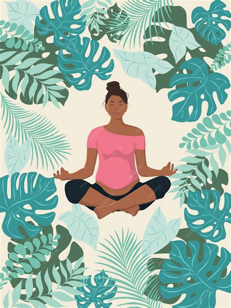 Premium Vector Pregnant Brunette Woman In The Lotus Position Set