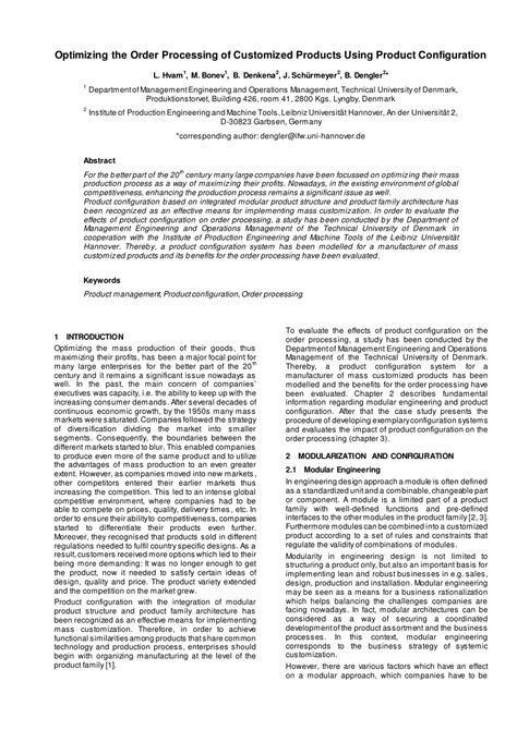 (PDF) Optimizing the order processing of customized products using product configuration