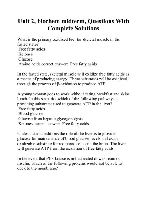 Unit Biochem Midterm Questions With Complete Solutions UNE BIOCHEMISTRY Stuvia US