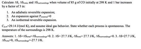 Solved Calculate Delta S Delta Stotal And Delta