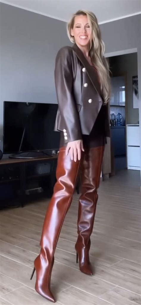 Pin On Boots Th Brown And Beige Leather Boots Heels Leather Thigh