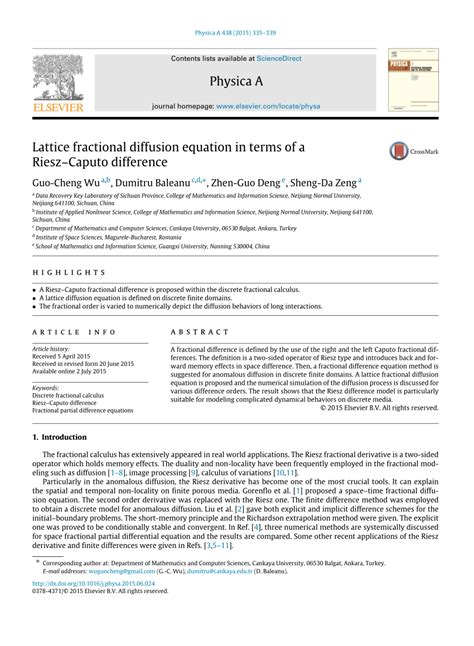 Pdf Lattice Fractional Diffusion Equation In Terms Of A Rieszcaputo