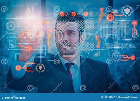 Businessman Using Interface Screen Display To Analyze And Process