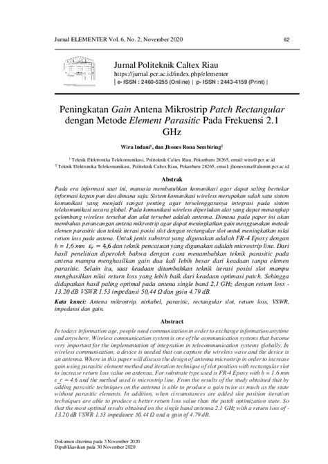 Pdf Peningkatan Gain Antena Mikrostrip Patch Rectangular Dengan Metode Element Parasitic Pada
