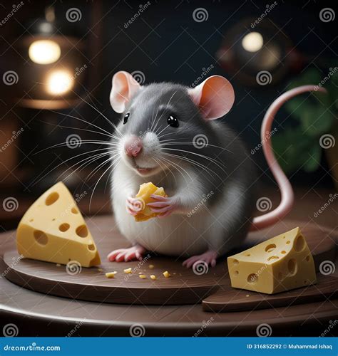 Tiny Cute Rat Portrayed With Cheese In Adorable Setting Stock Illustration Illustration Of