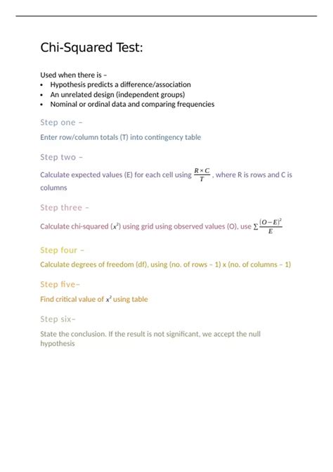 summary aqa a level research methods revision notes chi squared test