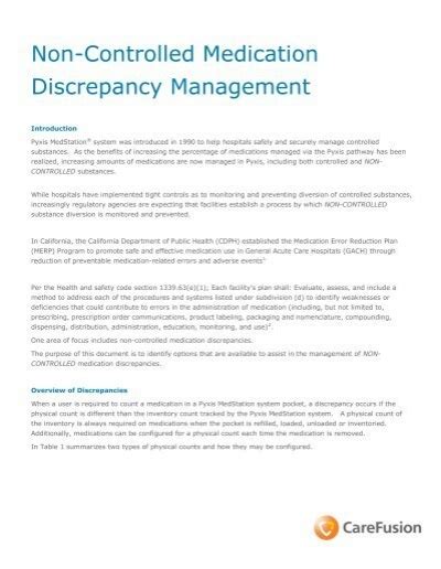 Non Controlled Medication Discrepancy Management The Pyxis