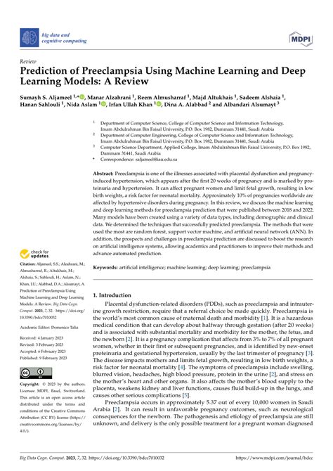 Pdf Prediction Of Preeclampsia Using Machine Learning And Deep