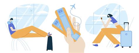 캐릭터 세트는 공항에서 탑승을 기다립니다 승객 여성 수하물이있는 남성은 티켓을 구입하고 비행기로 여행합니다 가방에 대한 스톡 벡터 아트 및 기타 이미지 Istock