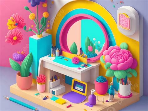 화려한 화장대 3d 아이소메트릭 화장대 조립 3d 배경 일러스트 및 사진 무료 다운로드 Pngtree