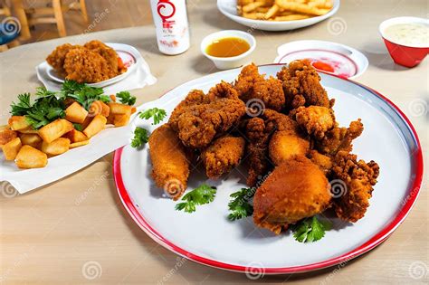 Frango Frito Crocante Com Fritters De Batatas E Molhos Generativos Ai