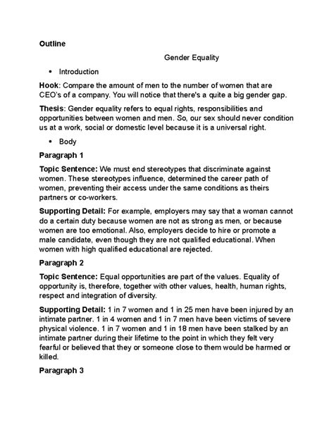 Gender Equality Outline Gender Equality Introduction Hook Compare