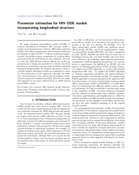 Pdf Parameter Estimation For Hiv Ode Models Incorporating Longitudinal Structure