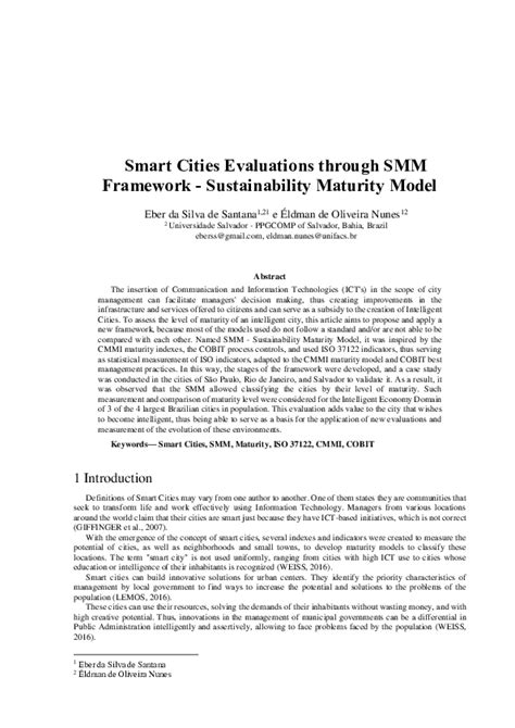 Pdf Smart Cities Evaluations Through Smm Framework Sustainability Maturity Model