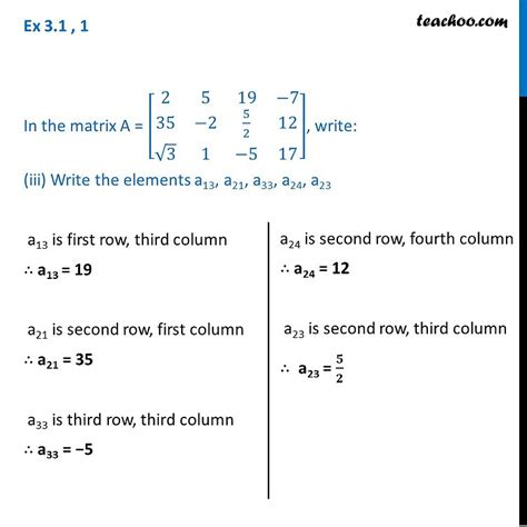 Ex 3 1 1 In Matrix A Write I Order Chapter 3 Class 12