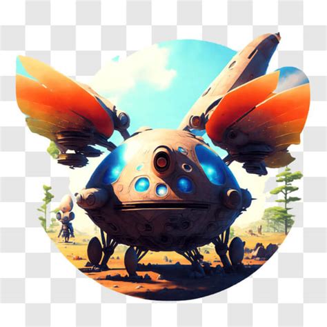 Download Futuristic Hovering Robot With Wings And Antennae Png Online Creative Fabrica