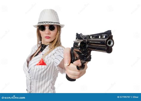 Beautiful Girl Holding Hand Gun Isolated On White Stock Image Image Of Isolated Beautiful