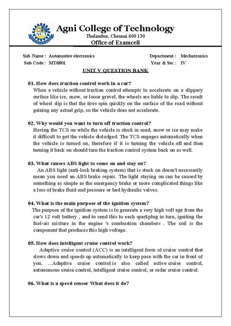 Ae Unit V Lecture Notes Thalambur Chennai 600 130 Office Of