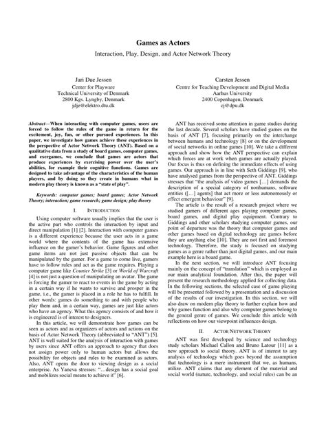 Pdf Games As Actors Interaction Play Design And Actor Network