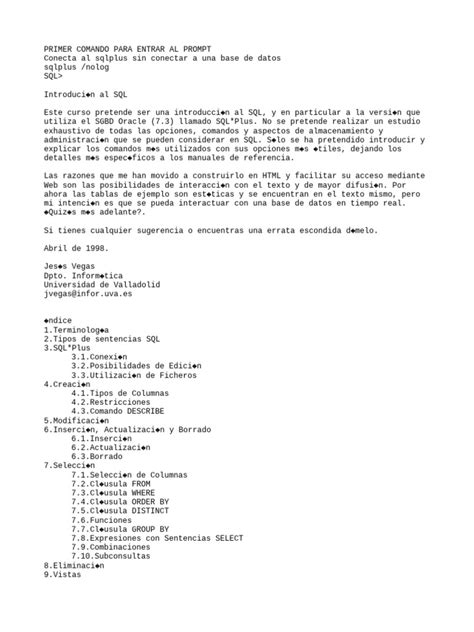 Introduccion Al Sqlplus Pdf Sql Modelo De Datos