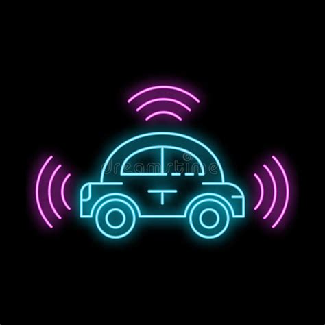 Neon Self Driving Autonomous Vehicle Using Sensor Signals Icon Stock Illustration Illustration