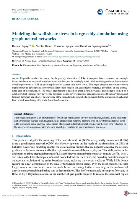 Pdf Modeling The Wall Shear Stress In Large Eddy Simulation Using Graph Neural Networks