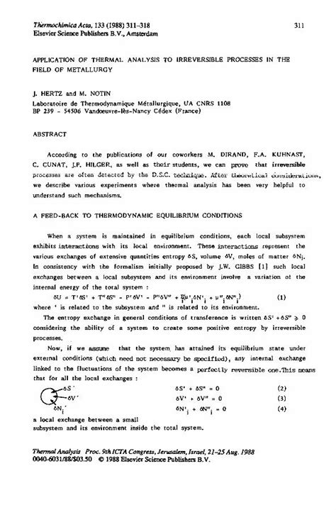 Pdf Application Of Thermal Analysis To Irreversible Processes In The Field Of Metallurgy