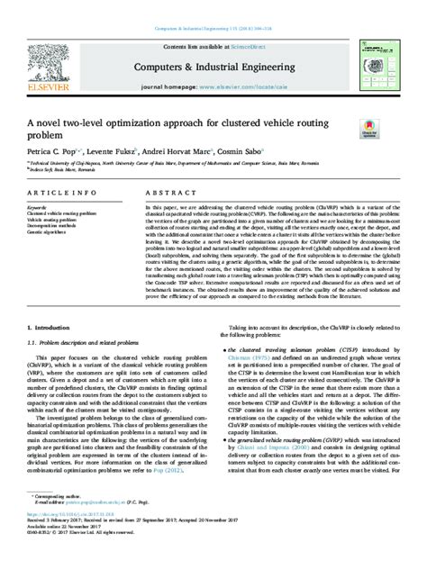 Pdf A Novel Two Level Optimization Approach For Clustered Vehicle Routing Problem