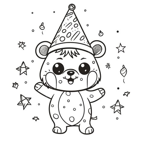 생일 축하 곰 색칠 페이지 개요 스케치 드로잉 벡터 새해 그리기 새해 개요 새해 스케치 Png 일러스트 및 벡터 에 대한 무료 다운로드 Pngtree