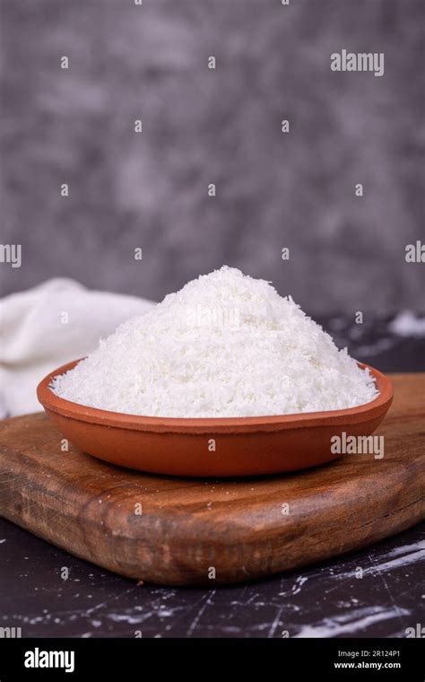 Coconut Powder Grounded Coconut Flakes On Dark Background Earthen