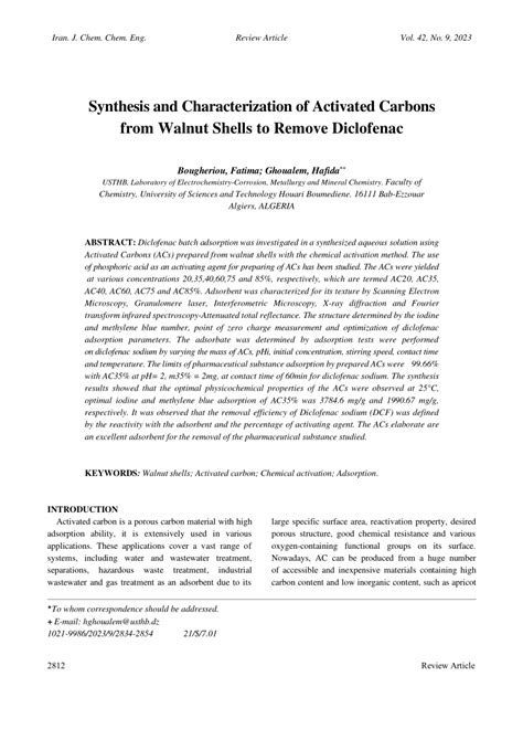Pdf Synthesis And Characterization Of Activated Carbons From Walnut Shells To Remove Diclofenac