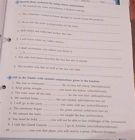 1 rewrite these sentences by using correct conjunctions filo