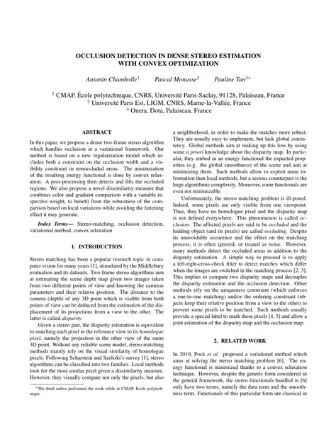 Pdf Occlusion Detection In Dense Stereo Estimation With Convex
