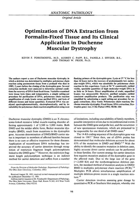 Pdf Optimization Of Dna Extraction From Formalin Fixed Tissue And Its