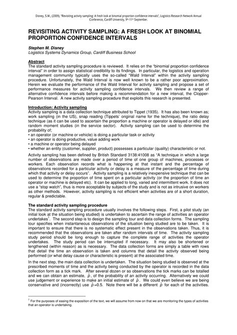 Pdf Revisiting Activity Sampling A Fresh Look At Binomial Proportion