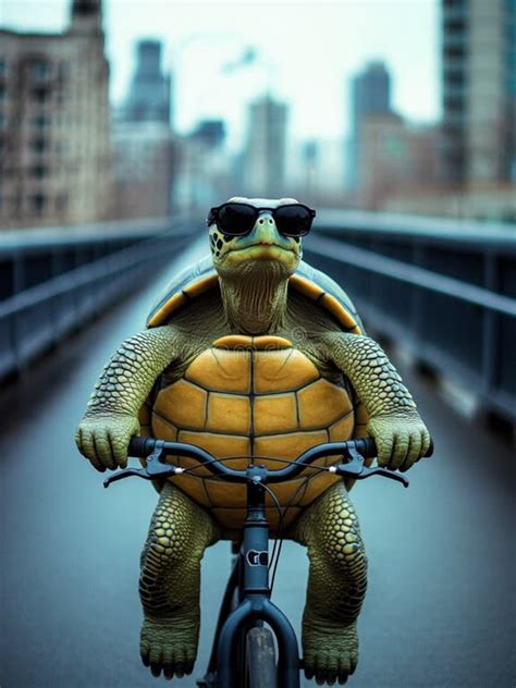 Turtle On A Bicycle In The City Stock Illustration Illustration Of