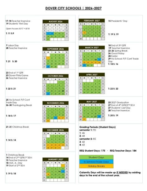 Dover City Schools Calendar 26 27 Pdf Revised Educounty