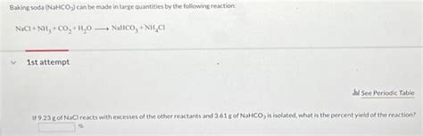 Solved Baking Soda Nahco3 Can Be Made In Large Quantities