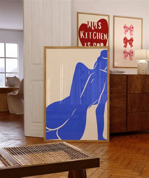 Modern Blue Nude Art Print Minimalist Female Figure Line Art