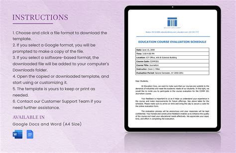 Education Course Evaluation Schedule Template In Word Google Docs Download Template Net
