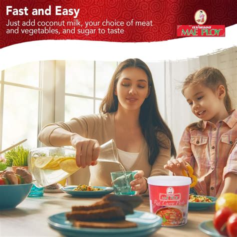 Mae Ploy Red Curry Paste Authentic Thai Blend For Curries And Dishes 14oz Tub No Msg