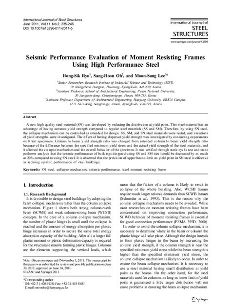 Pdf Seismic Performance Evaluation Of Moment Resisting Frames Using