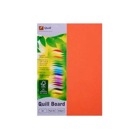 Quill Coloured Board 210gsm A4 Pack 50 Orange Quill Paper